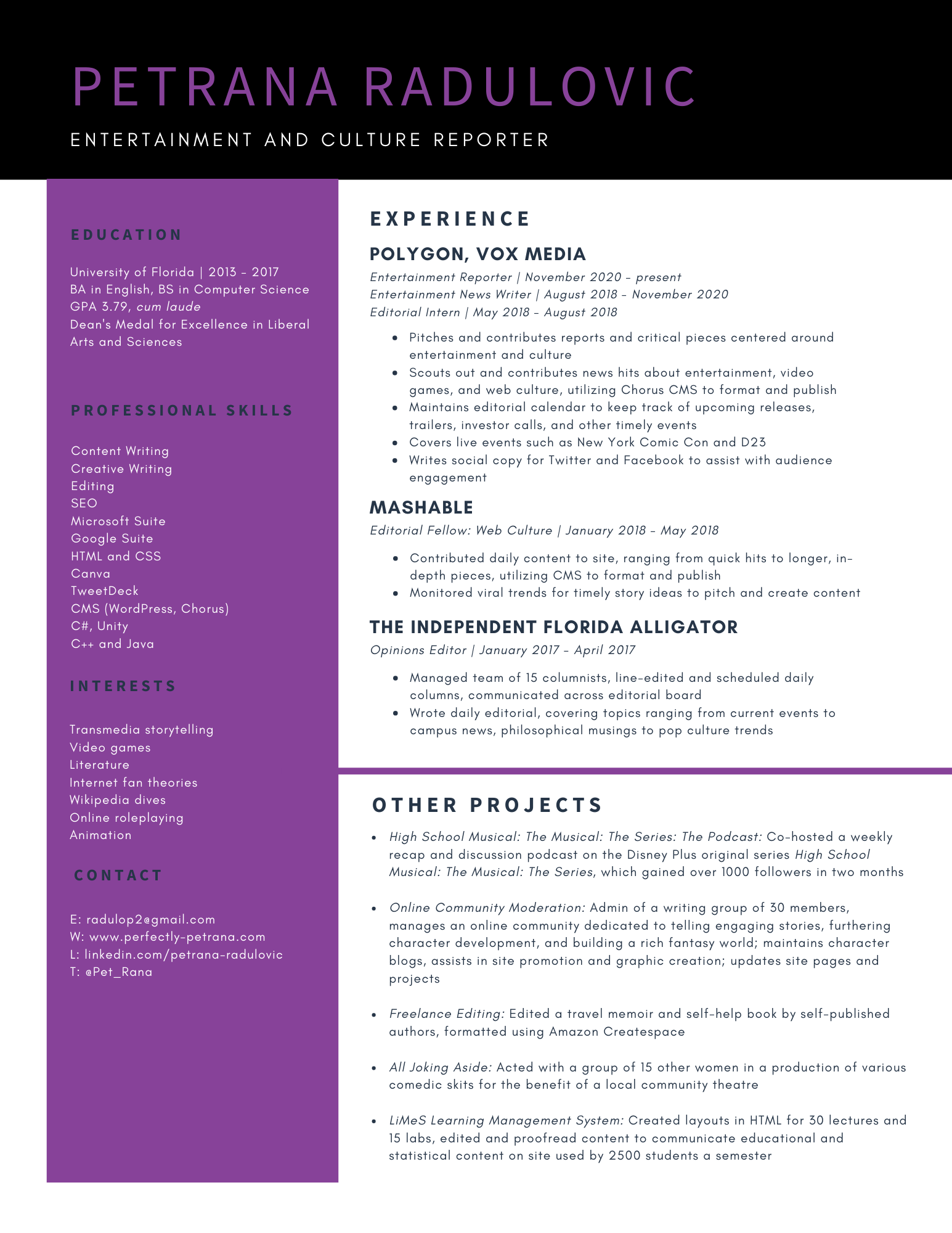 Resume – Petrana Radulovic